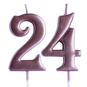 rose 24th birthday candle, number 24 years old candles cake topper, woman or man party decorations, supplies