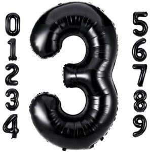 40 Inch Large Black Number 3 Balloon Extra Big Size Jumbo Digit Mylar Foil Helium Balloons for Birthday Party Celebration Decorations Graduations Wedding Anniversary Baby Shower Supplies Photo Shoot