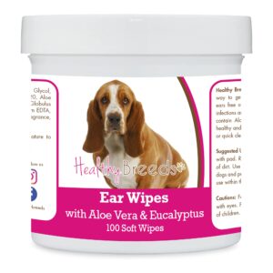 healthy breeds basset hound ear cleaning wipes with aloe & eucalyptus for dogs 100 count,white