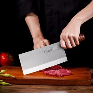 SHI BA ZI ZUO 8 Inch Forged Professional Chef Cleaver Vegetable Knife High Carbon Steel with Sturdy Rosewood Handle for Daily Basis