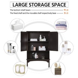 Yaheetech Over The Toilet Storage with 2 Doors & Adjustable Shelf, Free Standing Toilet Rack Wooden Space-saving Collect Cabinet, Bathroom Furniture, 9Dx24.5Wx66H Inches, Espresso