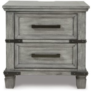 Signature Design by Ashley Russelyn Rustic 2 Smooth-Gliding Drawers Night Stand with Outlets & USB Ports, Gray