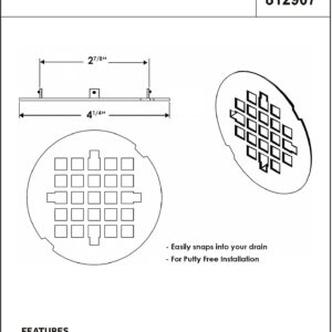 Artiwell 4-1/4” OD Snap-in Shower Drain Cover, Round Shower Drain Strainer Grid, Replacement Cover, Designed for Long-Lasting