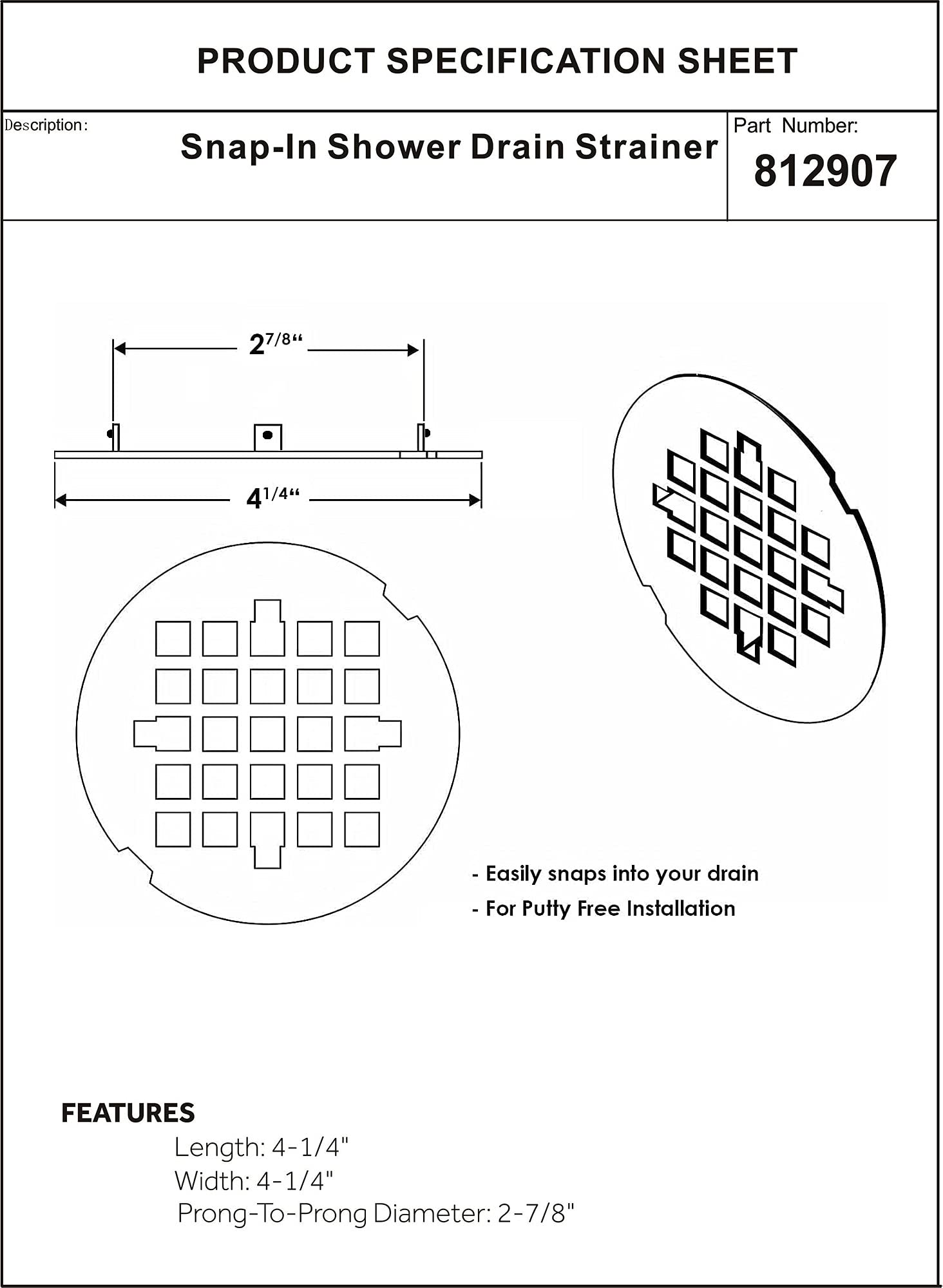 Artiwell 4-1/4” OD Snap-in Shower Drain Cover, Round Shower Drain Strainer Grid, Replacement Cover, Designed for Long-Lasting