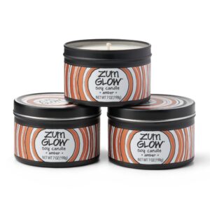 indigo wild zum glow amber candle - soy wax candle with lead-free wick - relaxing candles scented with essential oils - long-lasting scented candles - 30-hour burn time - 7 oz (3 pack)