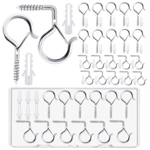 fegdyi christmas lights hooks pack of 20 q-hanger screw hooks wall cabinet ceiling hooks with safety buckle design for outdoor string lights light house garage new year party (silver)