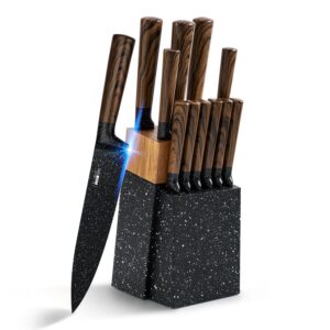 knife set,12-piece kitchen knife set, high carbon stainless steel knife sets with wooden block, include 6 steak knives, black