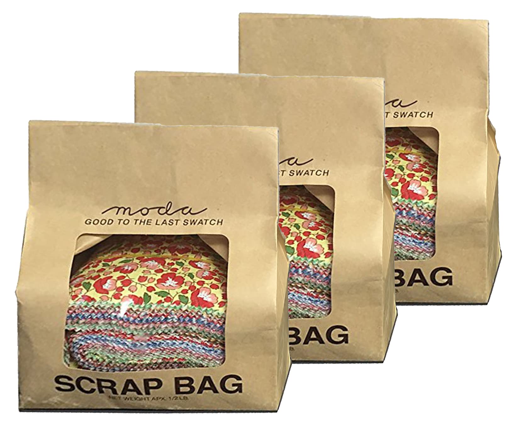 Moda Fabric 3 Scrap Bags, Assorted, 6 Inches