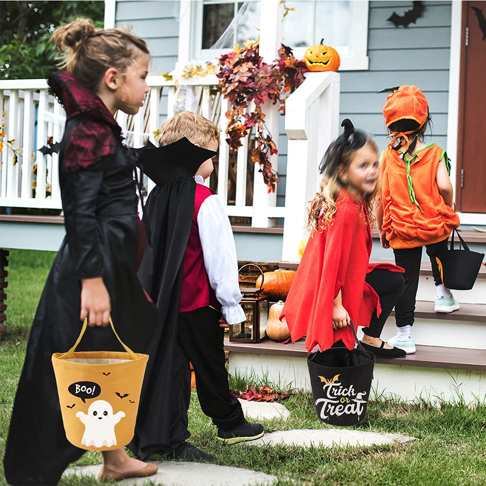 Secarond Halloween Trick or Treat Bags Halloween Candy Buckets Tote Bags Orange Black Ghost Halloween Party Favor Reusable Bags for Halloween (Orange)