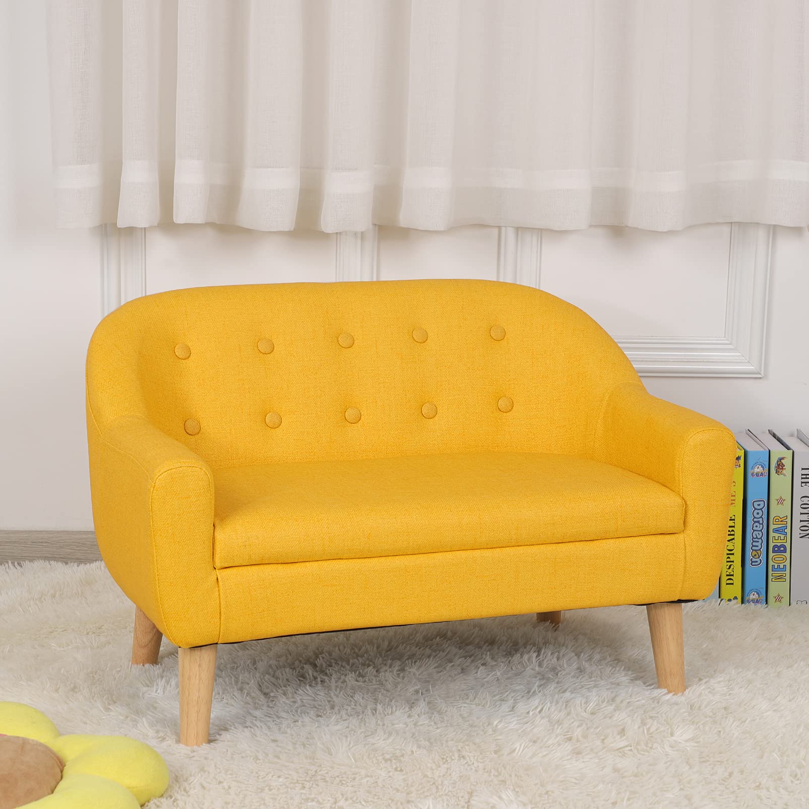 Getifun Kids Sofa Chair, Toddler Armchair Couch, PVC Upholstered Children Sofa with Wooden Legs for Baby Gift(30-Inch) (Yellow)