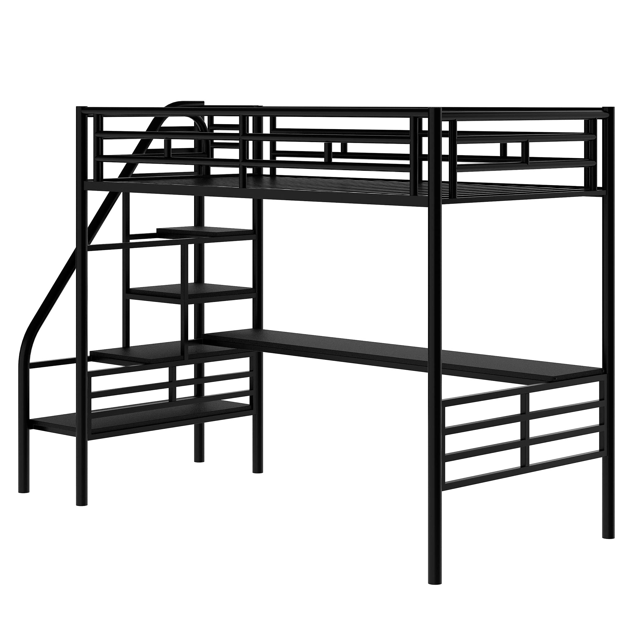 Metal Loft Bed Frame for Boys Girls Kids Adults Toddler with Desk, No Box Spring Needed,Twin,Black