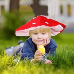 NUOBESTY Kids Mushroom Hat Costume Accessory Red Plush Mushroom Hat Cartoon Party Costume Hat for Festival Decor(40cm*40cm)