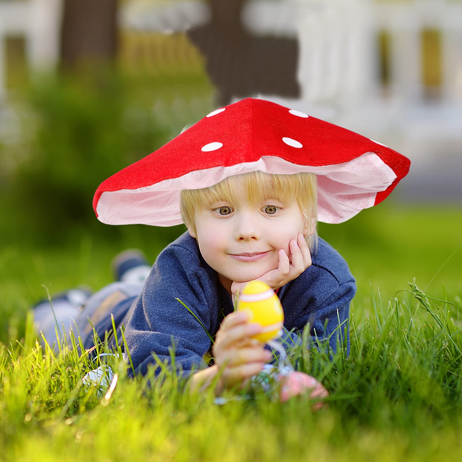 NUOBESTY Kids Mushroom Hat Costume Accessory Red Plush Mushroom Hat Cartoon Party Costume Hat for Festival Decor(40cm*40cm)