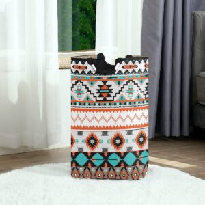 Aztec Ethnic Large Laundry Hamper, Boho Chevron Laundry Baskets with Handle, Oxford Storage Basket, Portable Folding Clothes Hamper for Nursery, College Dorm, Bedroon, Bathroom