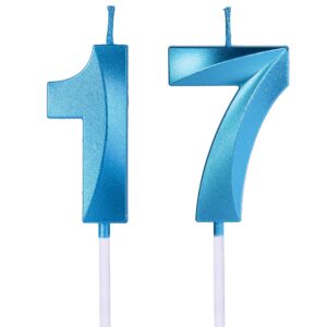 blue 17th & 71st birthday candles for cakes, number 17 71 glitter candle cake topper for party anniversary wedding celebration decoration