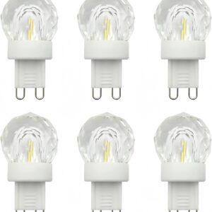 G9 2W LED Bulb Mini Globe Crystal Light (20W Equivalent) G9 Bi Pin Base Chandeliers Light Glass Cob Decorative Light Bulb for Home Lighting Ceiling Fan Warm White 3000K AC110V Dimmable 6 Pack