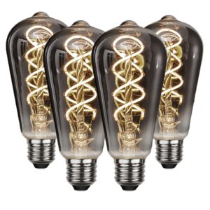 edearkar st64 vintage edison filament light bulb, warm white antique flexible spiral led filament light bulb, e26 base smoky grey glass finishing, dimmable chandelier vintage fixture (4 pack)