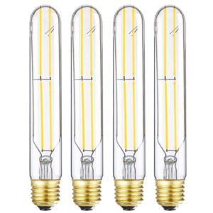 t10 led bulb,dimmable 6w led tubular bulbs, soft white 3000k, 60 watt incandescent bulb equivalent,clear glass,e26 base lamp bulb,for cabinet display cabinet etc,4 pack. (7.3 in -soft white(3000k))