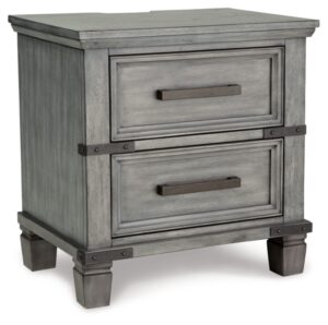 signature design by ashley russelyn rustic 2 smooth-gliding drawers night stand with outlets & usb ports, gray