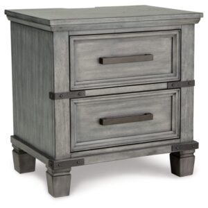 Signature Design by Ashley Russelyn Rustic 2 Smooth-Gliding Drawers Night Stand with Outlets & USB Ports, Gray