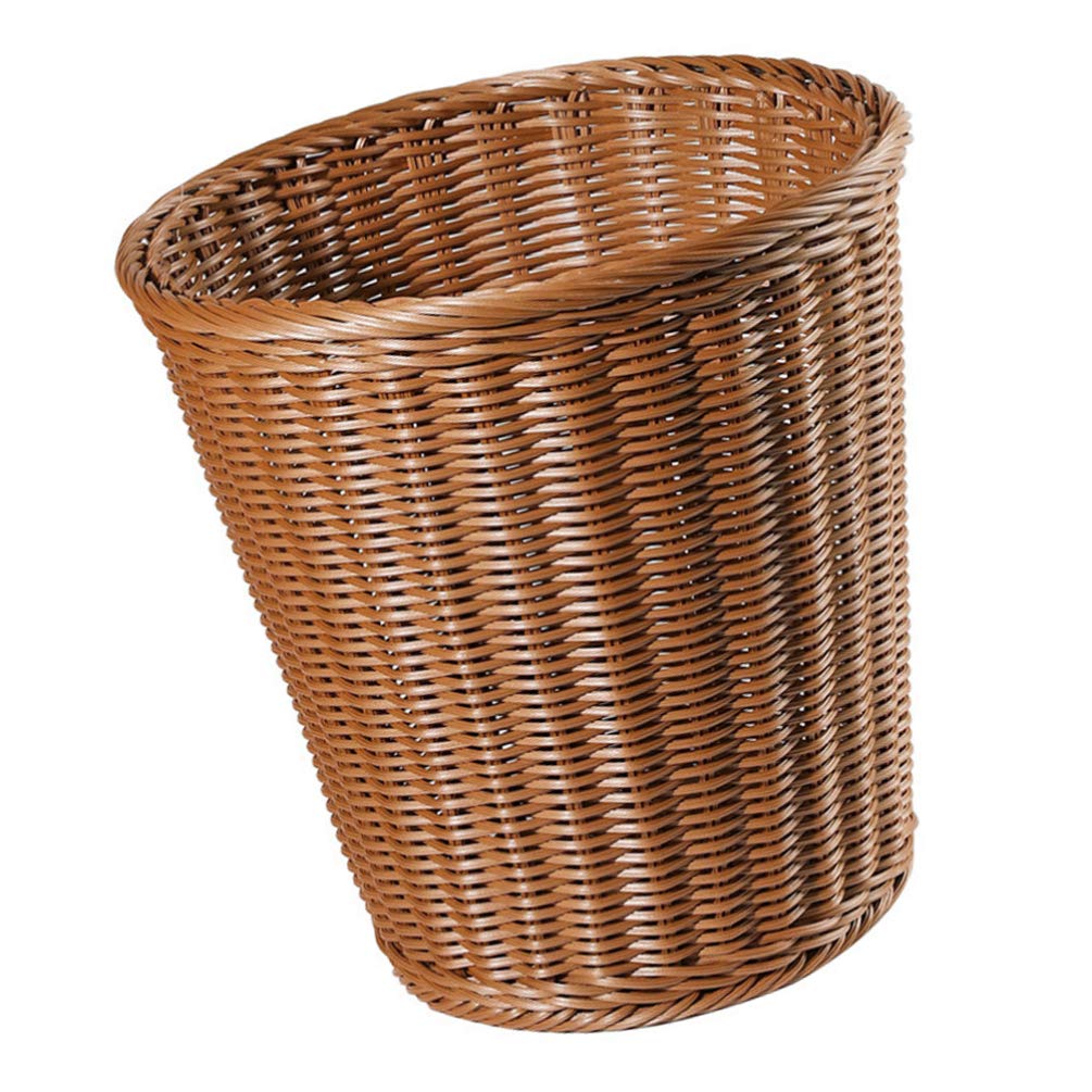 BESPORTBLE Household Wastebasket Storage Basket Artificial Rattan Trash Can, Wooden Storage Bin, Household Trash Basket, Suitable for Kitchen, Living Room, Bedroom Wicker Storage Basket