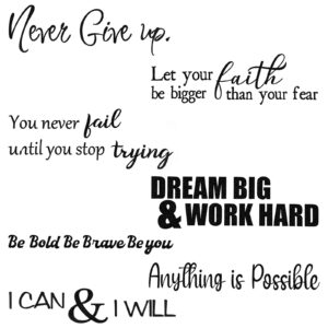 5 sheets vinyl wall quotes stickers inspirational quotes decals peel and stick motivational wall decals never give up anything is possible wall decals for bedroom living room office bathroom