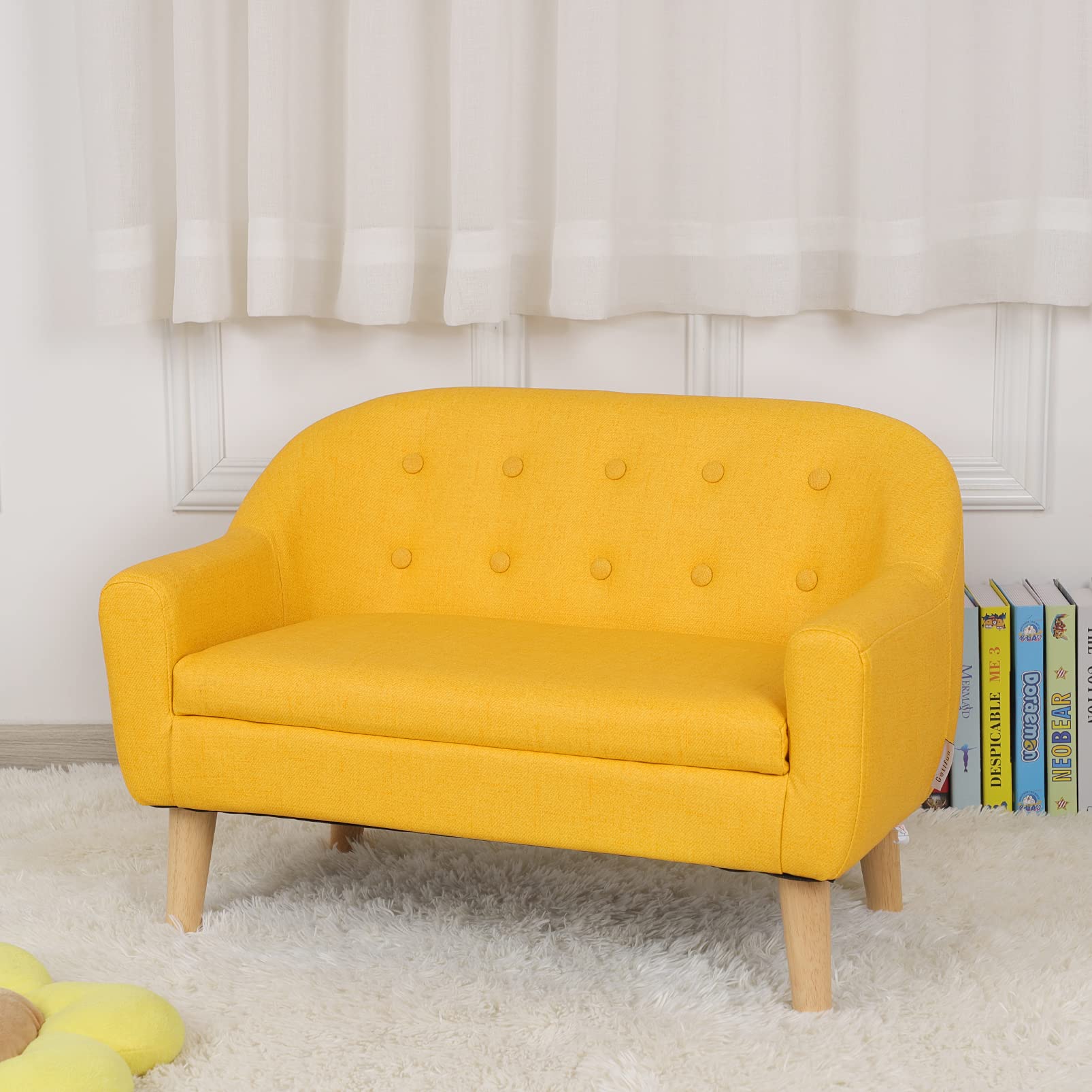 Getifun Kids Sofa Chair, Toddler Armchair Couch, PVC Upholstered Children Sofa with Wooden Legs for Baby Gift(30-Inch) (Yellow)