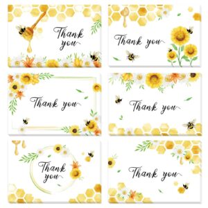 wernnsai bee thank you card - 24 sets sunflower thank you cards with envelopes for kids bumble bee blank note greeting cards for birthday party 4" x 6"