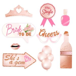 Qpout Bridal Shower Photo Booth Props Kit(21 Count), Rose Gold Wedding Hen Party Funny Selfie Props, Bride to Be Night Party Photo Props Decoration Accessories, with Bamboo Sticks& Stickers