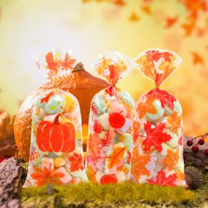 DERAYEE 120 Pieces Fall Cellophane Treat Bags, Fall Gift Bags Goodie Bags of Fall leaves for Kids Autumn Party Favor Supplies