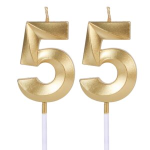 gold 55th birthday candles for cakes, number 55 glitter candle cake topper for party anniversary wedding celebration decoration