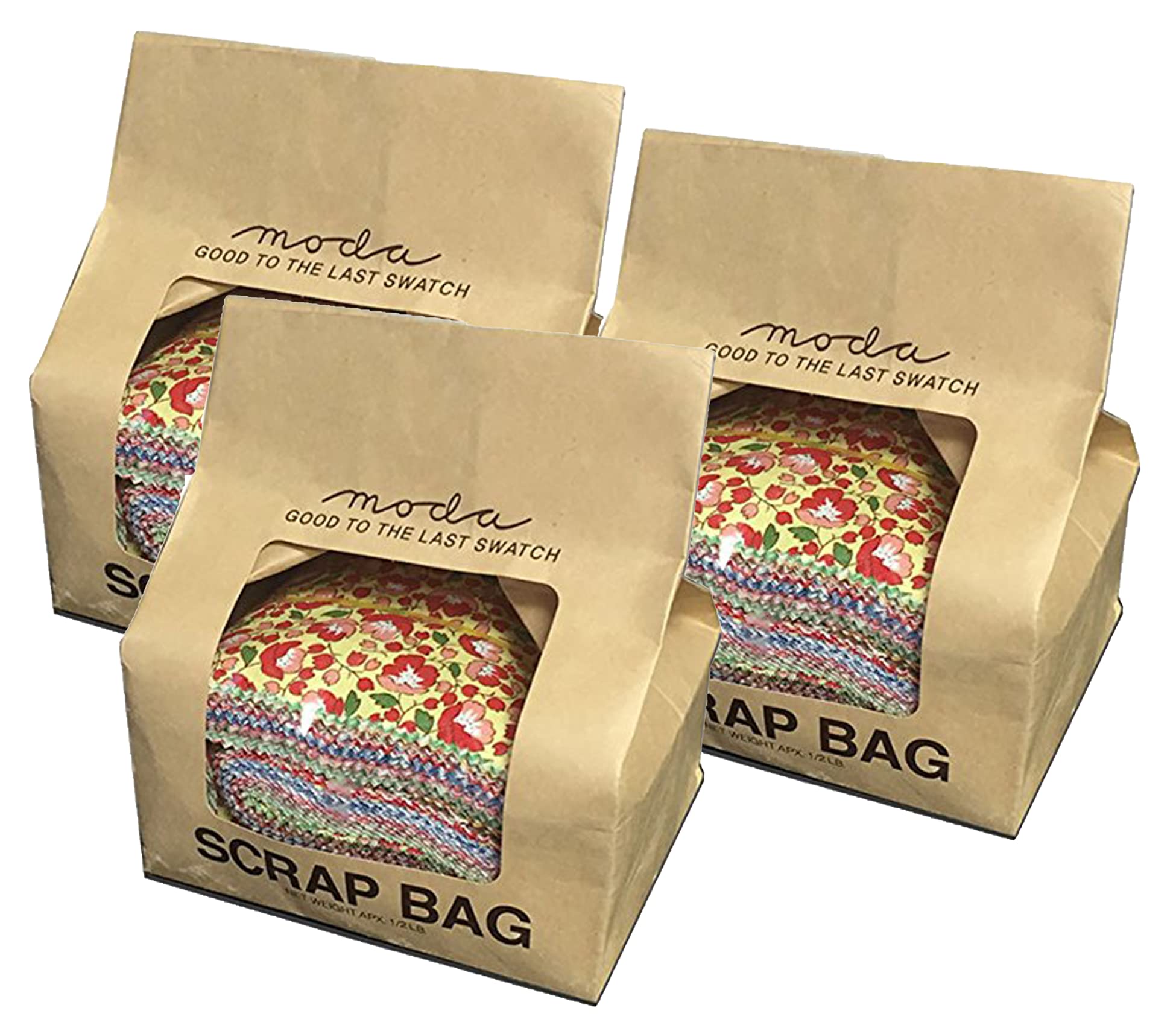 Moda Fabric 3 Scrap Bags, Assorted, 6 Inches