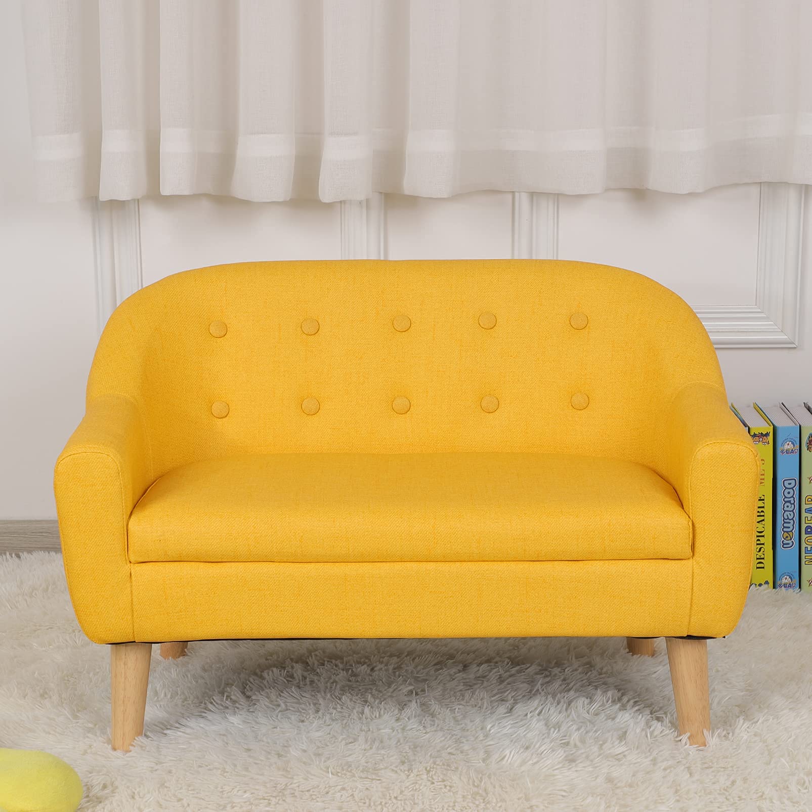 Getifun Kids Sofa Chair, Toddler Armchair Couch, PVC Upholstered Children Sofa with Wooden Legs for Baby Gift(30-Inch) (Yellow)