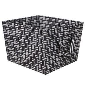 home basics stripe woven strap storage bin | various black | blue | brown | grey | great for storage | metal frame | lightweight with handles | sturdy construction (black, x large)