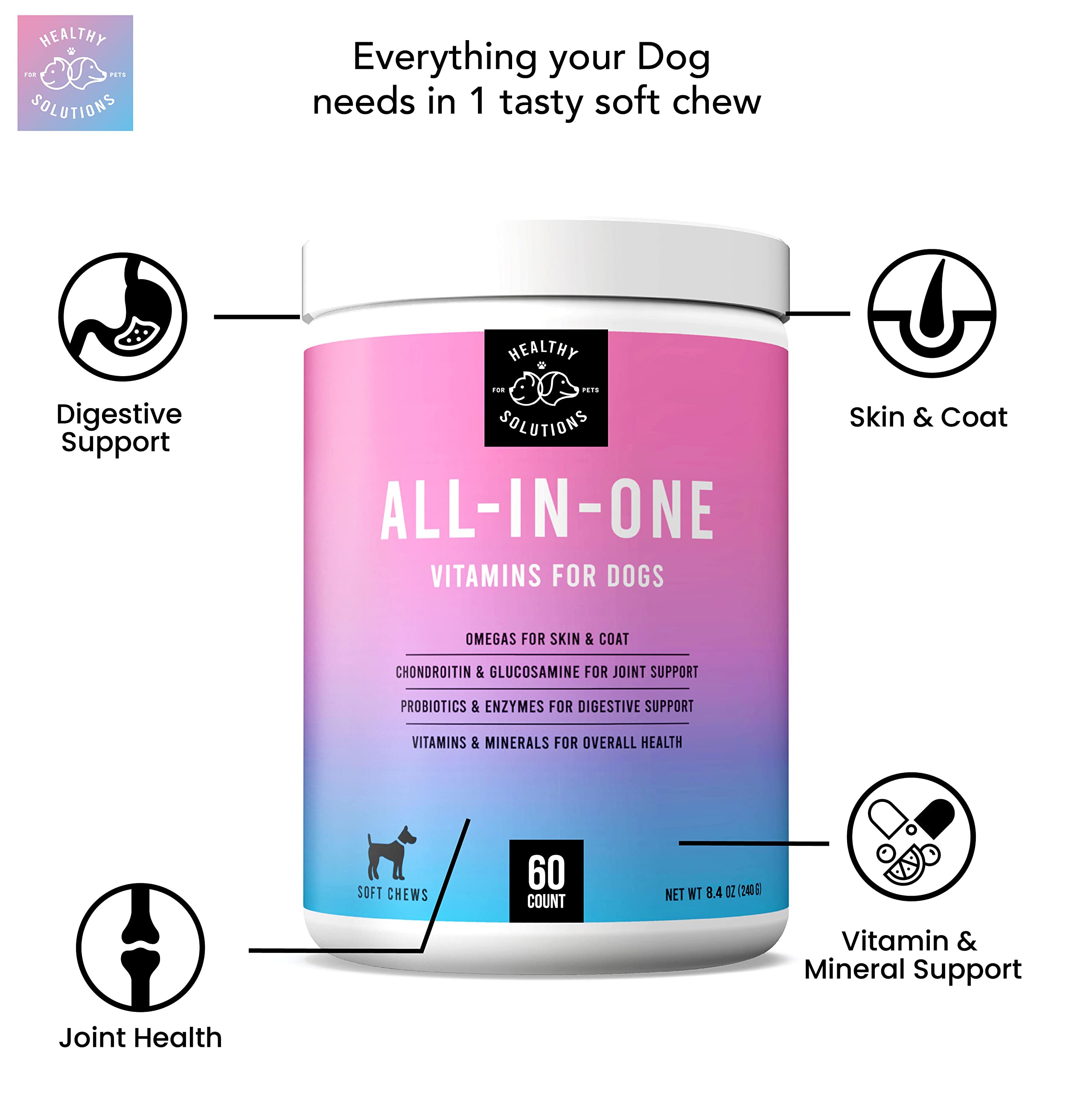 All-in-One Dog Vitamins & Supplements - Dog Multivitamin Supplement for Joint Support, Digestion, Skin, & Coat - Plus Omega-3, 6, 9 - Ultimate Daily Vitamin for Dogs - Made in USA, 120 Soft Chews