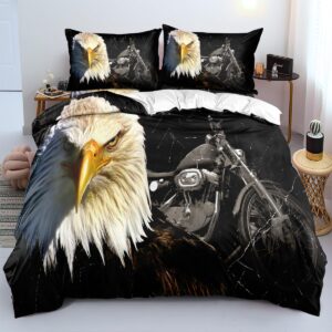 duvet cover queen eagle black easy care soft cosy queen bedding (90x90in) with zipper closure and 2 pillowcase 20" x 26" suitable for adults and children