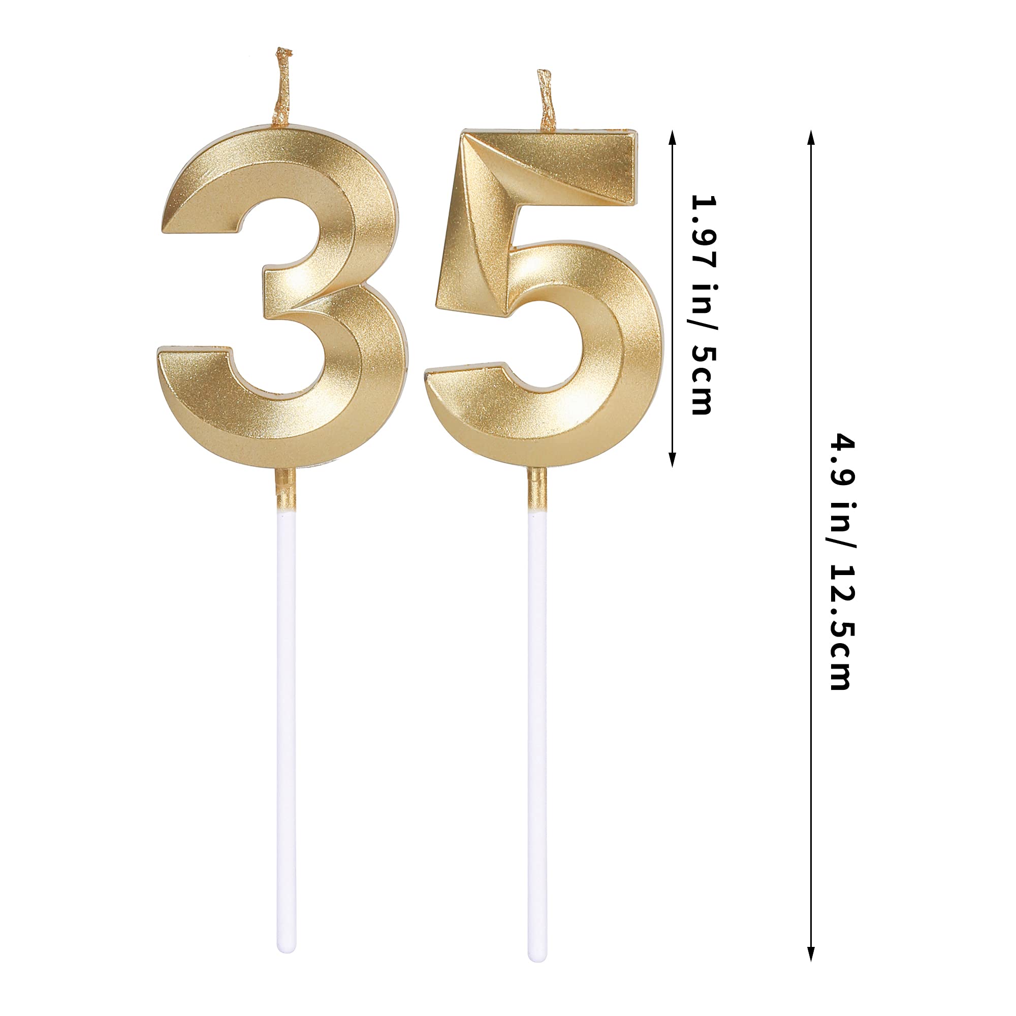 Gold 35th & 53rd Birthday Candles for Cakes, Number 35 53 Glitter Candle Cake Topper for Party Anniversary Wedding Celebration Decoration