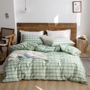 nayoroom green plaid duvet cover queen size white sage green grid geometric patterned bedding set 3 pieces soft durable 120g microfiber reversible comforter cover with zipper closure for women men