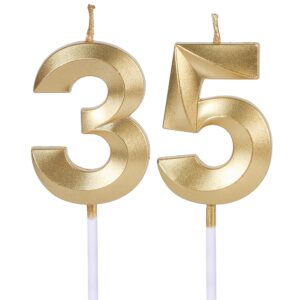 gold 35th & 53rd birthday candles for cakes, number 35 53 glitter candle cake topper for party anniversary wedding celebration decoration