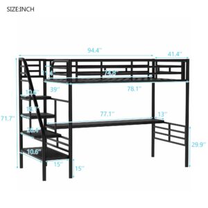 Metal Loft Bed Frame for Boys Girls Kids Adults Toddler with Desk, No Box Spring Needed,Twin,Black