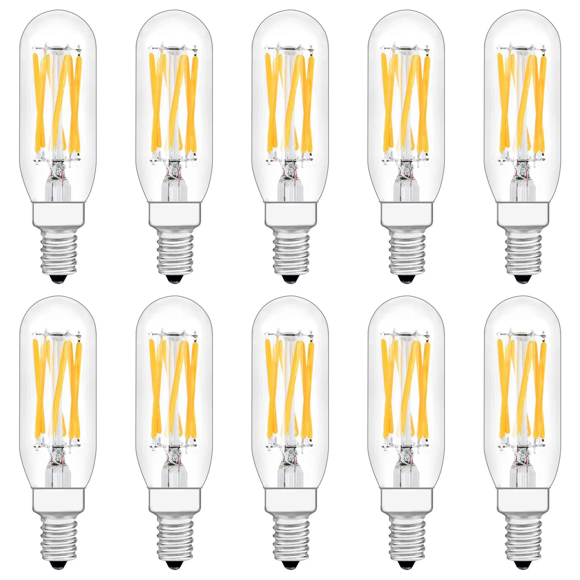 Raheem T8 LED Bulb, E12 Dimmable LED Bulb, 110v 600Lumens 3000k 60W Equivalent, Clear Glass Tubular Light Bulb, Best Replacement for Incandescent Bulb, Candelabra LED Bulbs, 10 Pack (Warm White)