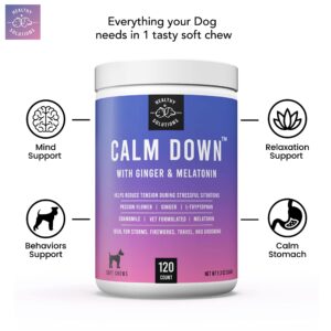 Calming Chews for Dogs - Dog Calming Treats for Anxiety & Stress Relief with Melatonin and Ginger - Aid with Storms, Grooming, Fireworks, Separation, Travel, Motion Sickness, & Sleep - 120 Chews