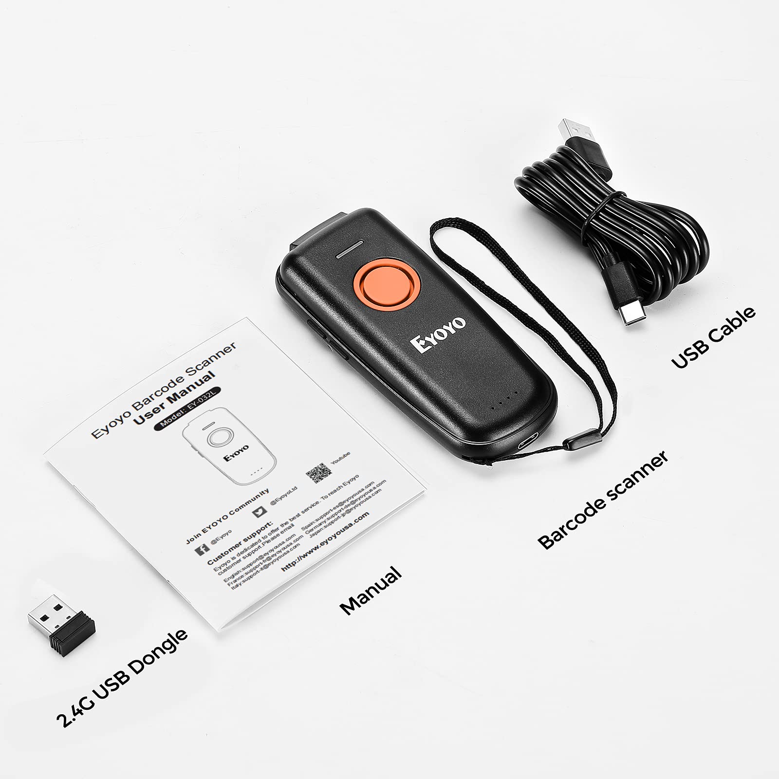 Eyoyo 1D Linear Wireless Barcode Scanner Bluetooth,Fast&Accurate Scanning,Volume Adjust Button,Battery Level Indicator,Mini Portable Pocket Inventory Bar Codes Reader for Computer, Android, iOS Phones