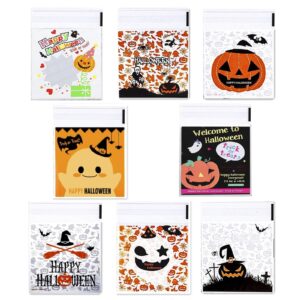 nb 400 pcs halloween candy bags, self adhesive trick or treat cookie bags for party gift supplies, cellophane halloween goodie bags (12 oz,8 styles)