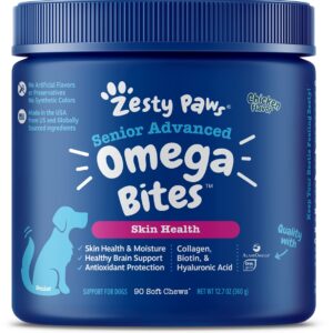 Zesty Paws Skin & Coat Bites for Dogs – Fish Oil Soft Chews with Omega-3 Fatty Acids EPA & DHA - Skin, Coat, Antioxidant & Immune Support - Advanced - 90 Count