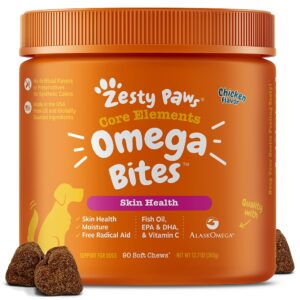 Zesty Paws Calming Bites for Dogs - Anxiety Composure Relief with Suntheanine + Omega Bites Soft Chews - with AlaskOmega for EPA & DHA Omega-3 Fatty Acids to Support Normal Skin Moisture