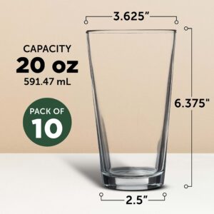 DISCOUNT PROMOS Personal Mixing Glasses 20 oz. Set of 10, Bulk Pack - Quality Glass, Thick Base, Home Bartending, Durable - Clear