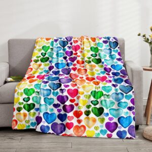 bedbay throw blanket for couch sofa colorful love heart couple lovers blanket boys girls teen soft flannel fleece blanket rainbow heart shaped decor all season (colorful, throw(50"x60"))