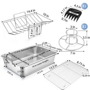 16" Roasting Pan with Rack, 7 PCS P&P CHEF Stainless Steel Roaster Lasagna Pan with Cooling Flat & V-shaped Baking Rack, Grilling Chicken Holder, Meat Shredding Claws, Dishwasher & Oven Safe