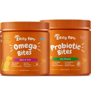 omega 3 alaskan fish oil chew treats for dogs - with alaskomega for epa & dha + probiotics for dogs - probiotics for gut flora, digestive health